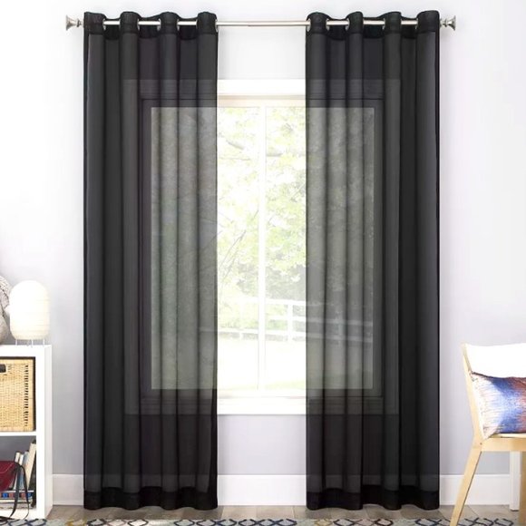 Accents | New 84 In Sheer Window Panels With Rod Pockets Black | Poshmark